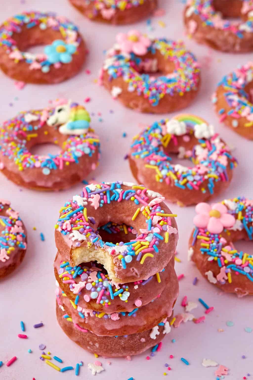 Easy Baked Cake Mix Donuts (with Unicorn Sprinkles) | Party Food Favorites